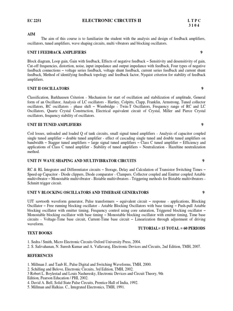 Ec 2251 Electronic Circuits II | PDF | Electronic Oscillator | Amplifier