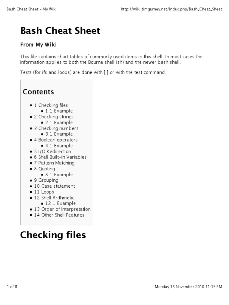 Bash Cheat Sheet: From My Wiki | PDF | Command Line Interface | Areas ...