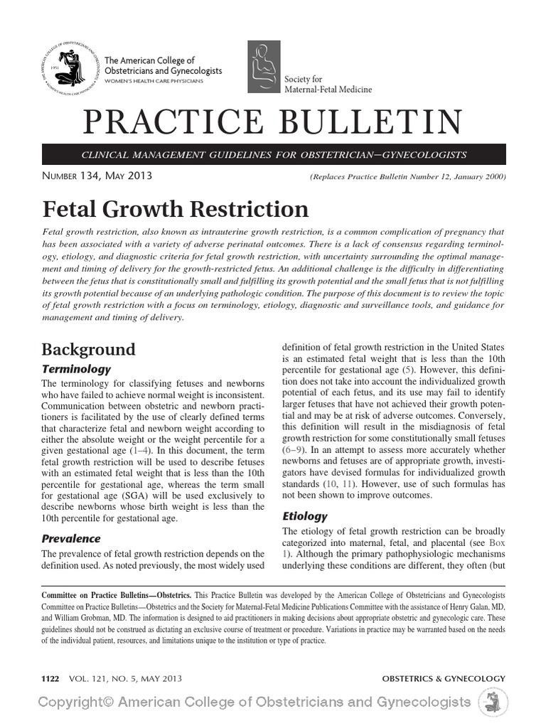 Fetal Growth Restriction ACOG 2013 | PDF | Fetus | Prenatal Development