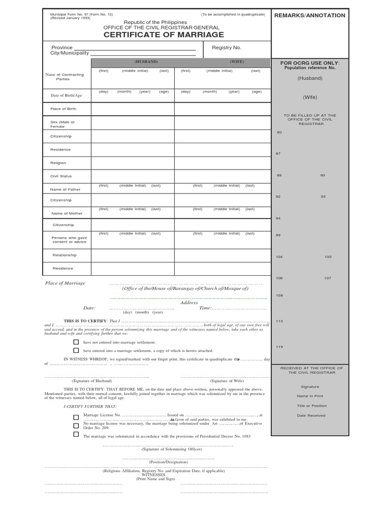 Philippine Marriage Certificate Sample | PDF | Marriage License | Marriage