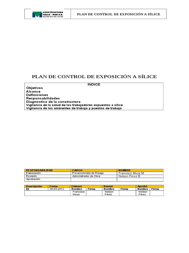 Plan-De-Control de Exposicion a Silice | Seguridad y salud ocupacional | Materiales