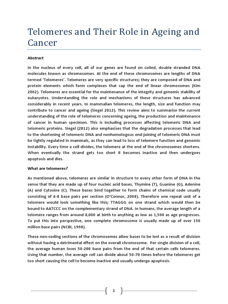 Telomeres and Their Role in Cancer and Aging. | PDF | Telomere | Senescence
