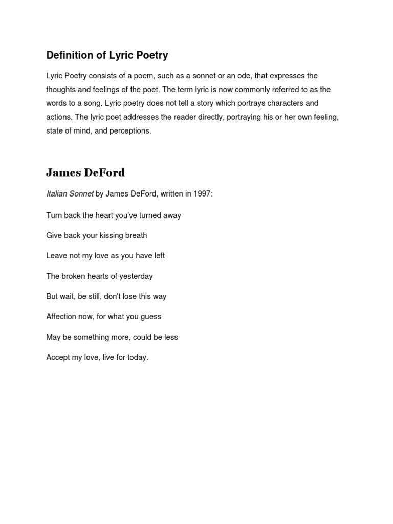 Definition of Lyric Poetry | PDF | Poetry