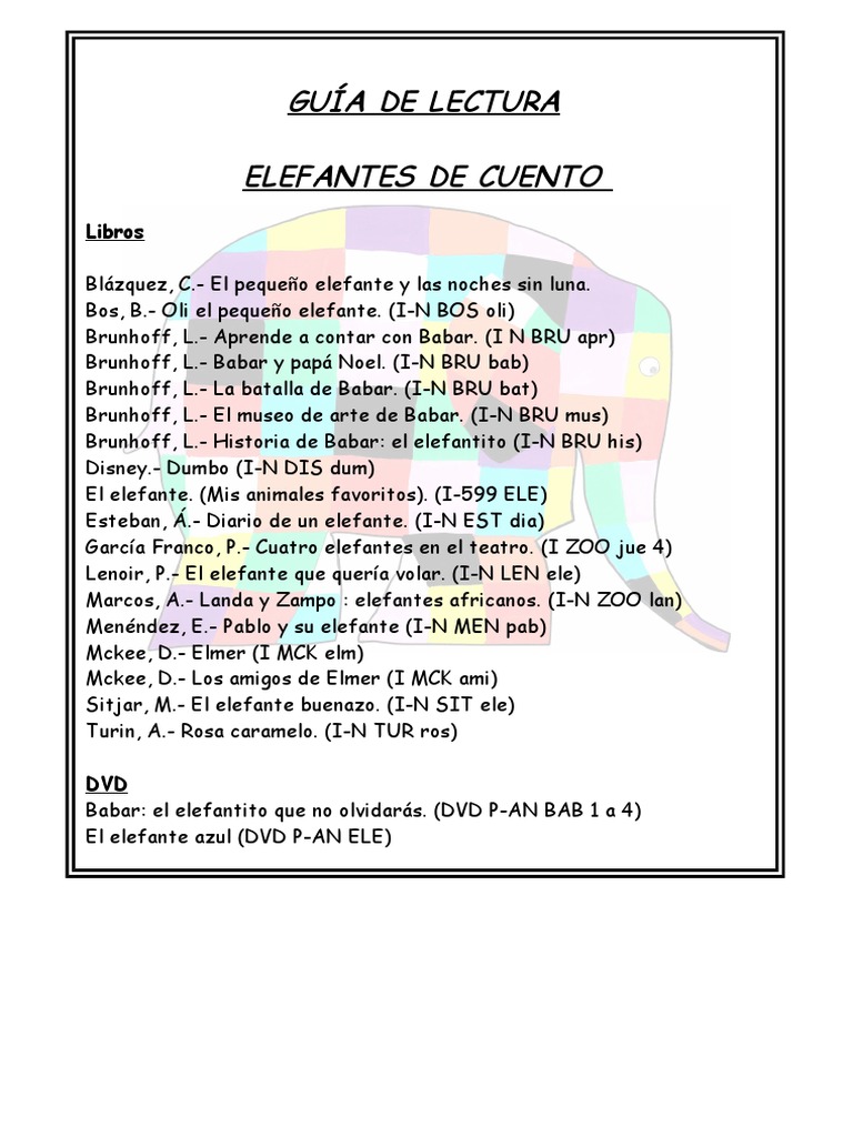 Guía de Lectura: Elefantes en Cuentos | PDF