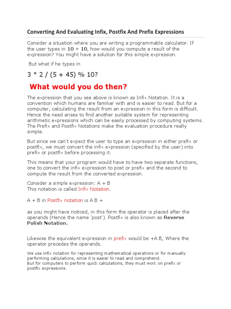 Converting and Evaluating Infix | PDF | Notation | Computer Programming