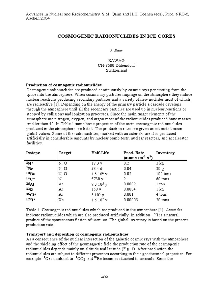 Cosmogenic Decay in Ice Core | PDF | Radionuclide | Radioactive Decay