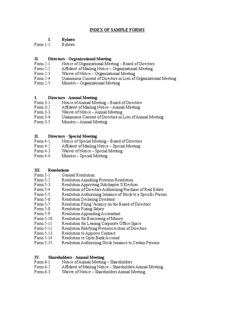B Index Of Sample Forms | Proxy Voting | Board Of Directors