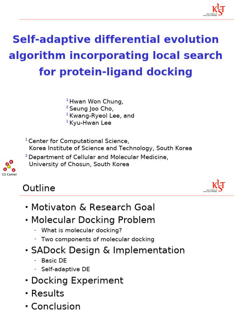 Self-Adaptive Differential Evolution Algorithm Incorporating Local Search For Protein-Ligand ...