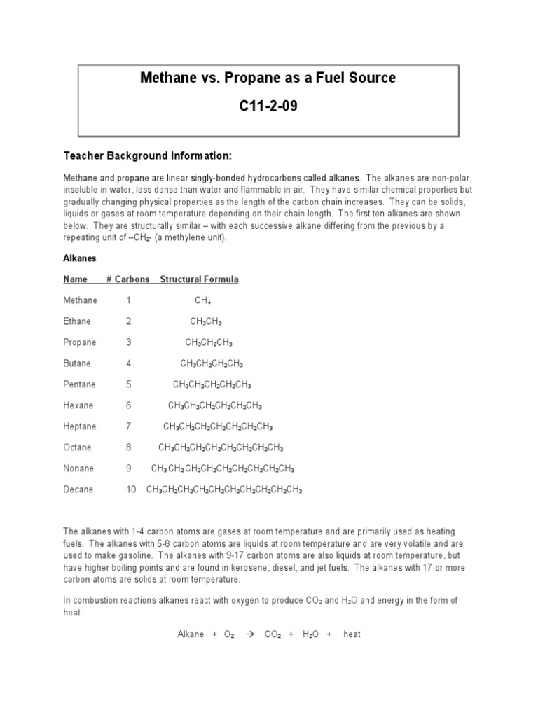 Alkanes: Methane & Propane Guide | PDF | Propane | Natural Gas