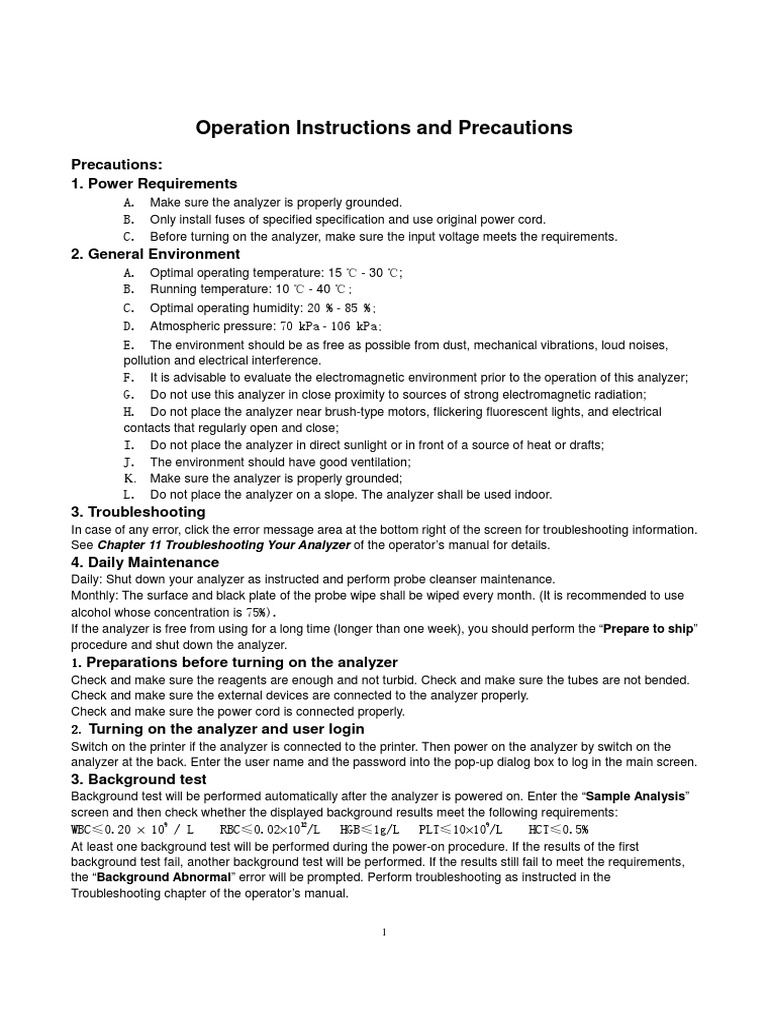 Operation Instructions and Precautions