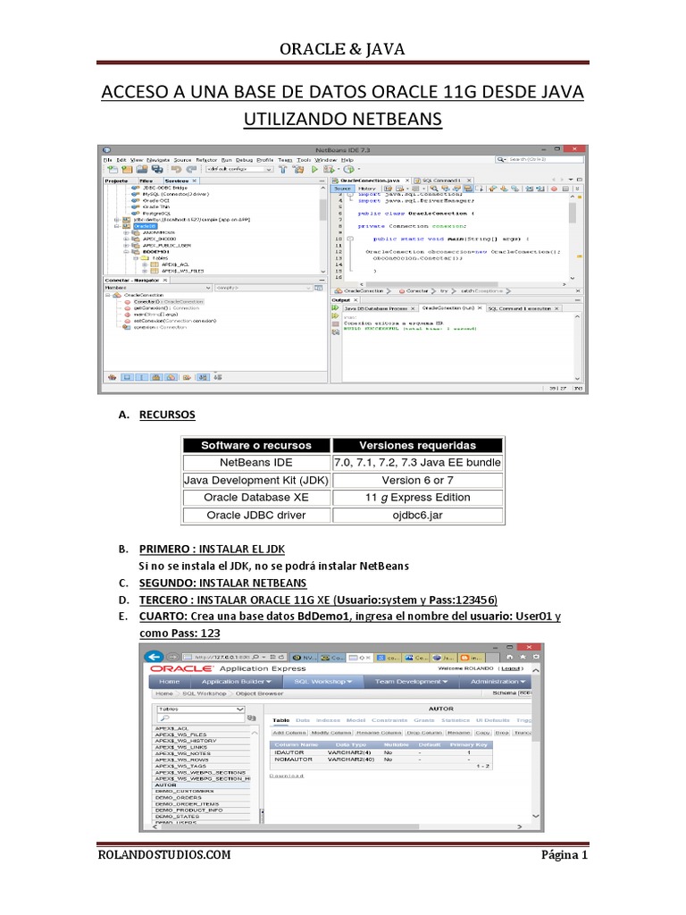 Acceso A Una Base de Datos Oracle 11g Desde Java Utilizando Netbeans | PDF | Oracle Corporation ...