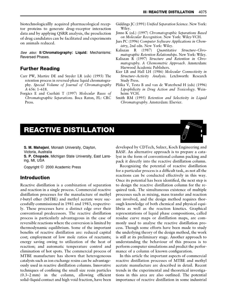 Reactive Distillation | PDF | Acetic Acid | Distillation
