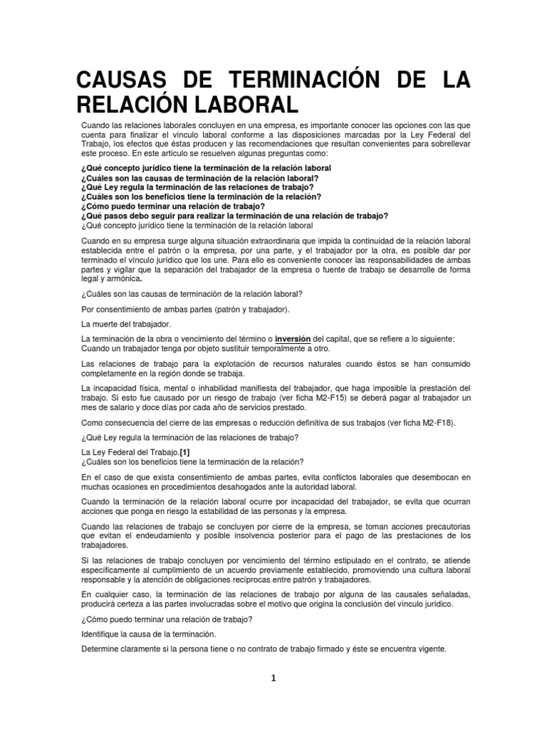 Causas de terminación de la relación laboral (2)