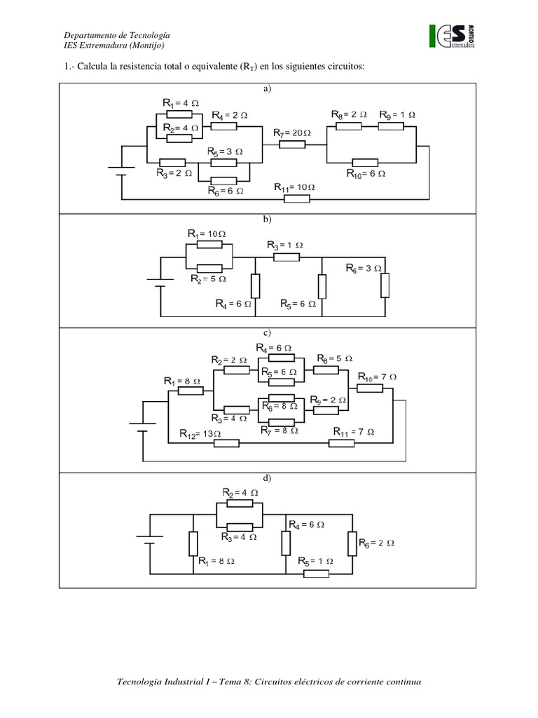 Ejercicios Tema Circuitos Electricos de Corriente Continua Resistencias | PDF