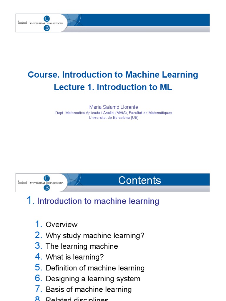Course. Introduction To Machine Learning Lecture 1. Introduction To ML | PDF | Machine Learning ...