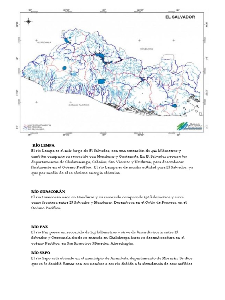 Principales Ríos de El Salvador | PDF | El Salvador | Cuerpos de agua