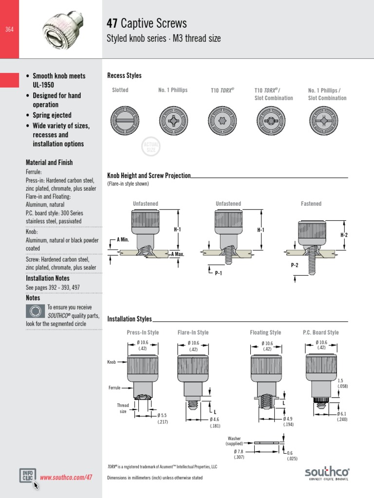Captive Screws Southco. | PDF | Screw | Galvanization