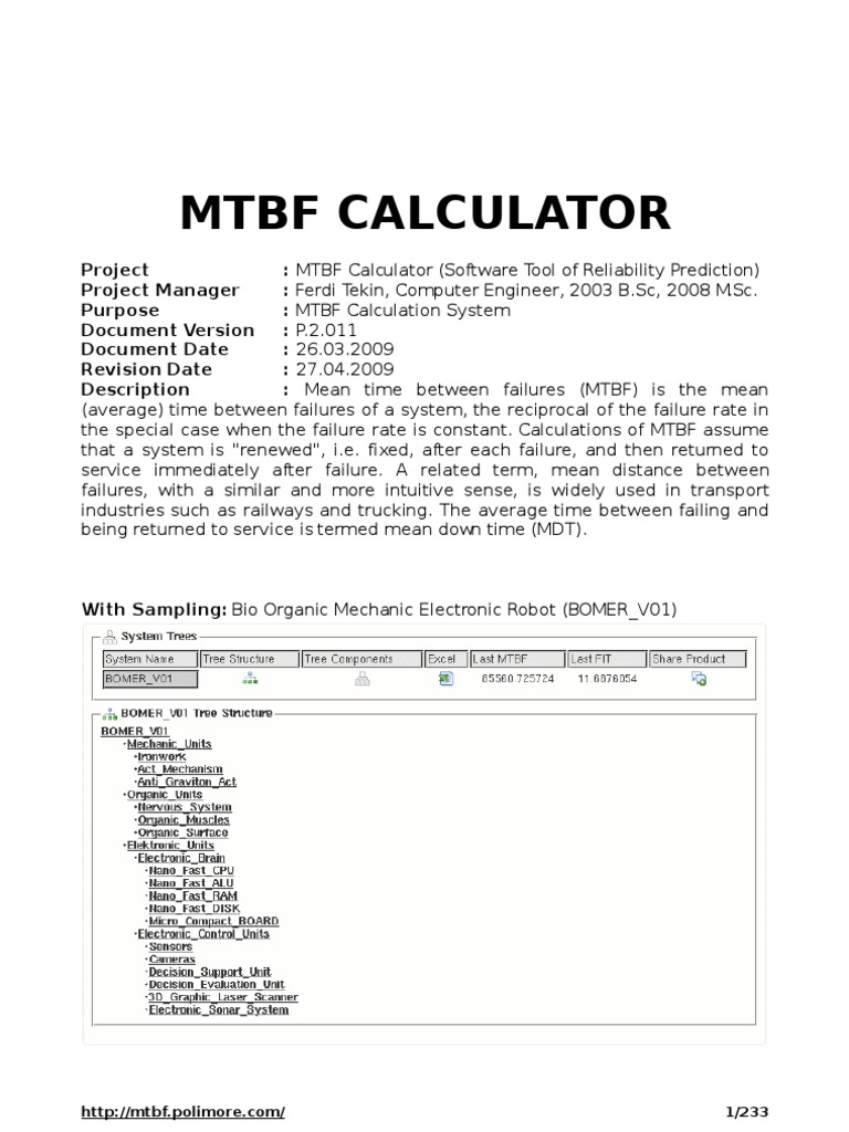 MTBF Calculator (Reliability Calculation System) | PDF | Computing ...