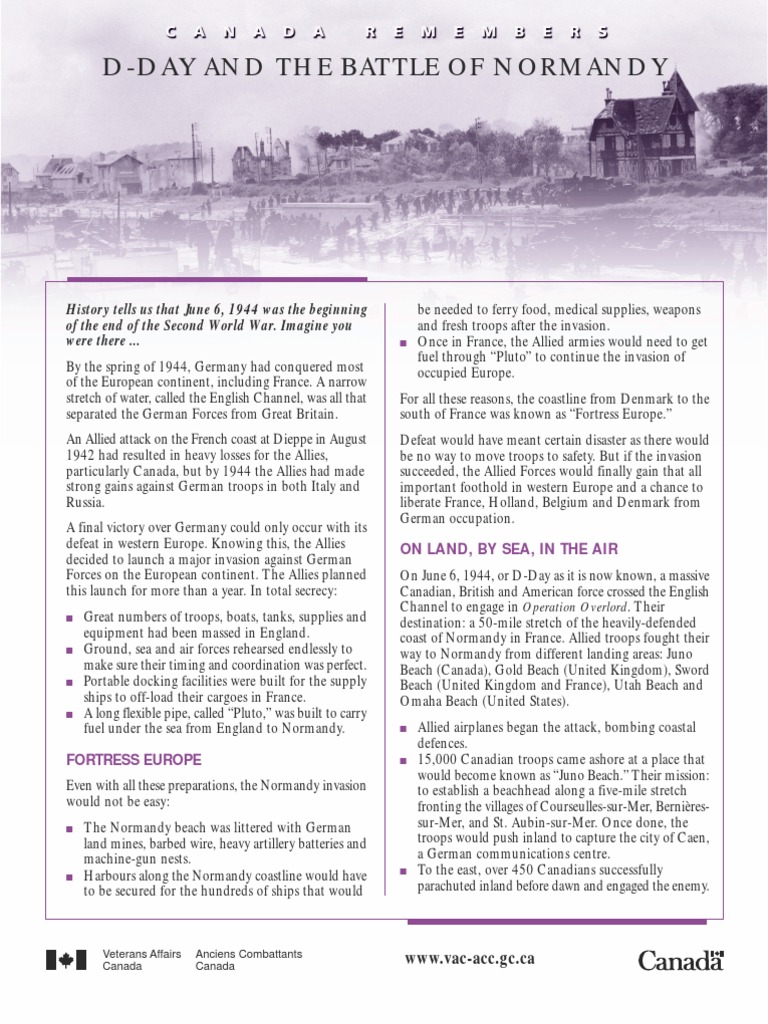 D-Day: Canada’s Role in Normandy | PDF | Operation Overlord | Normandy ...