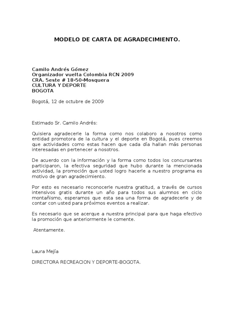 Modelo de carta de agradecimiento formal | PDF