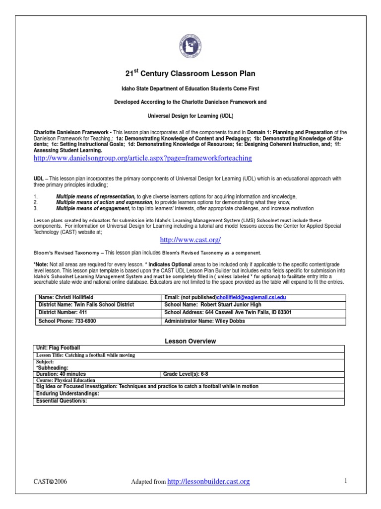 Flag Football Catching Lesson Plan | PDF | Educational Assessment ...