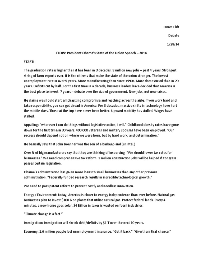FLOW: President Obama's State of The Union Speech - 2014 | PDF | Barack ...
