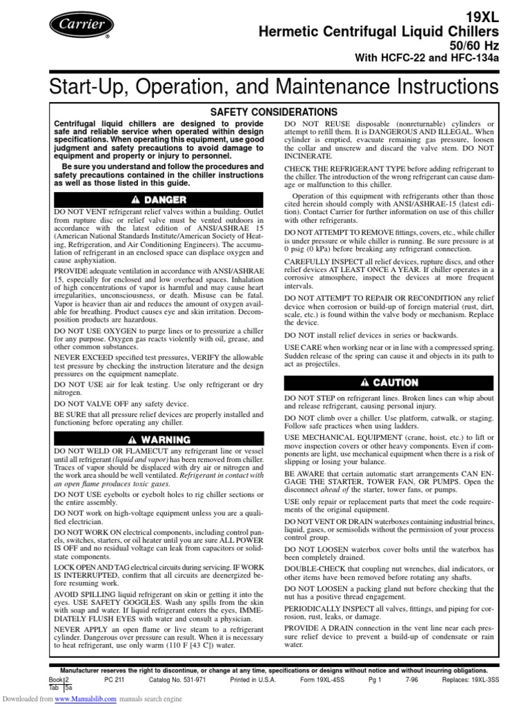 CARRIER - Hermetic Centrifugal Chiller 19XL | PDF | Heat Exchanger ...