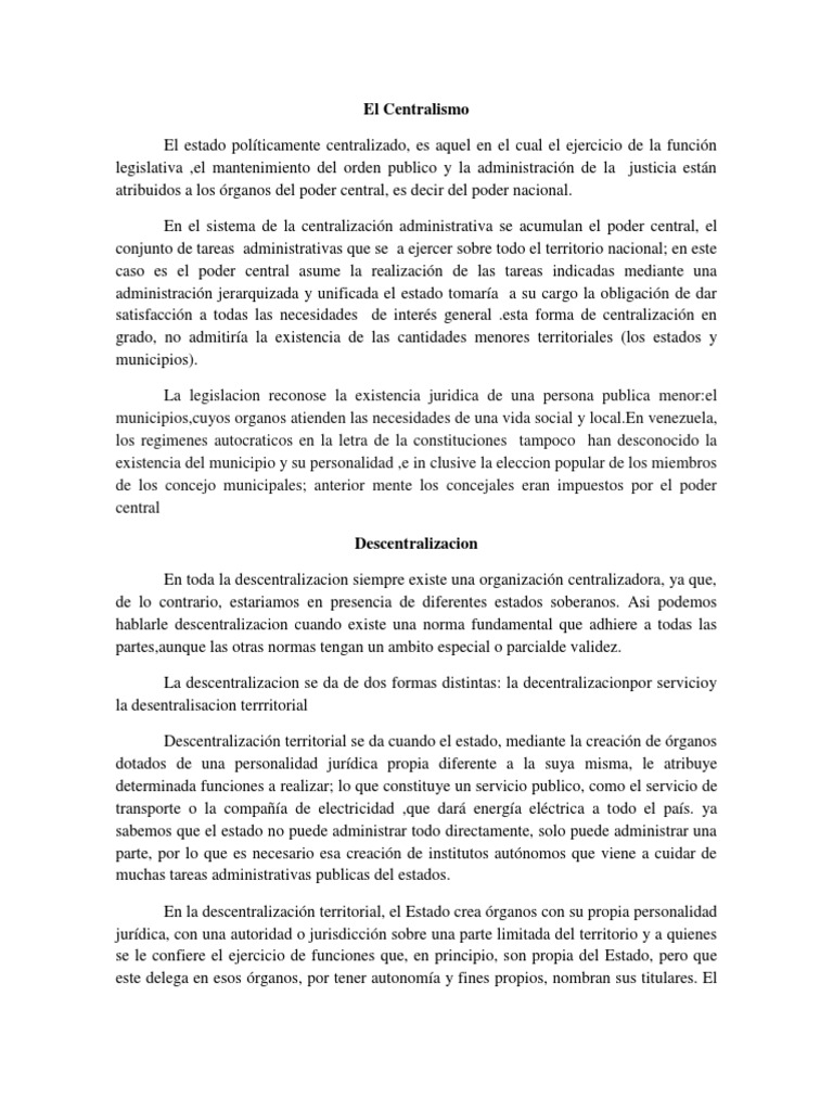 Que Es El Centralismo | PDF | Gobierno local | Estado (política)