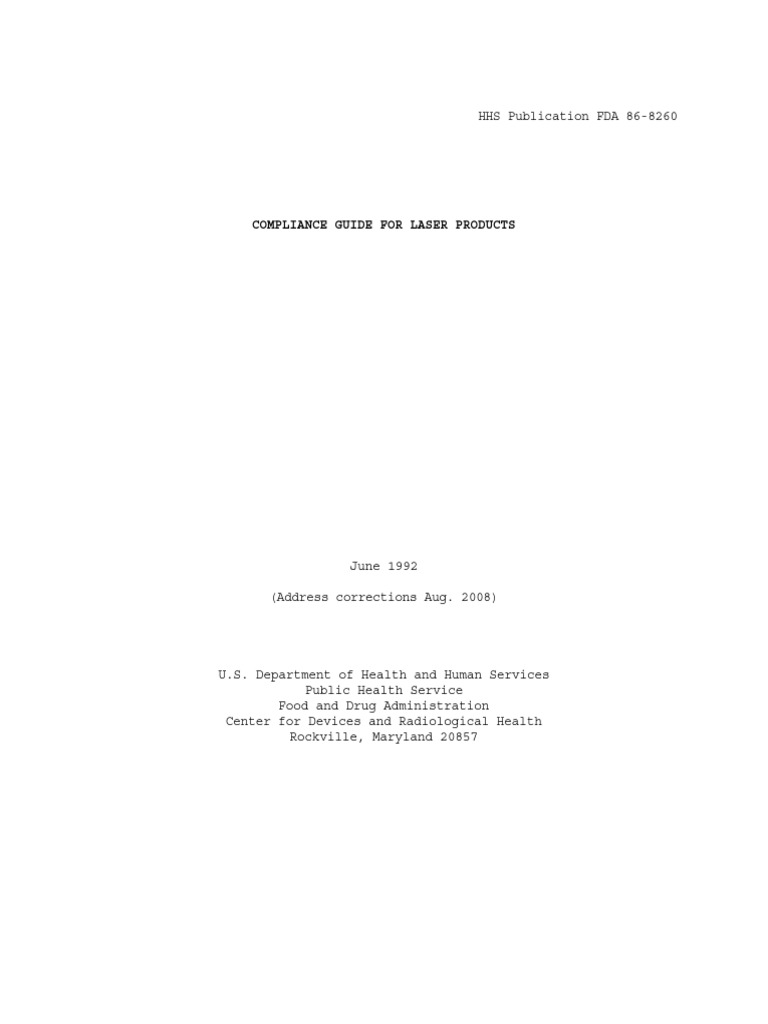 FDA Laser Compliance Guide | PDF | Laser | Food And Drug Administration