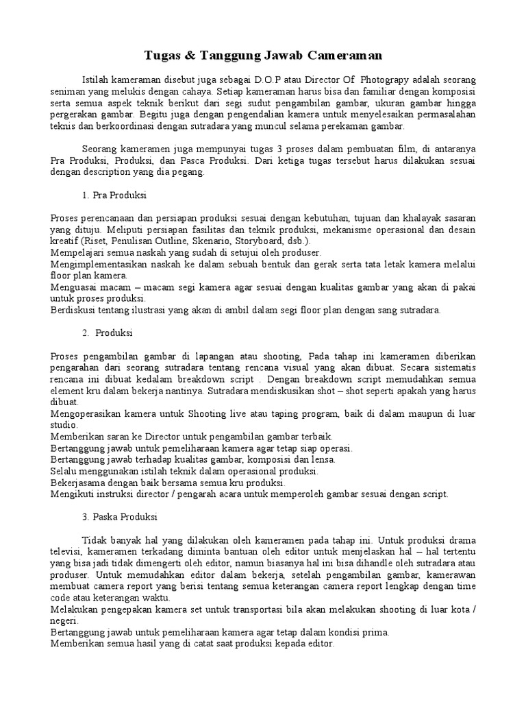 Tugas Seorang Penata Kamera | PDF