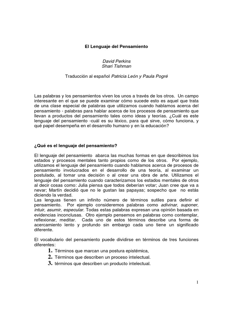 Artículo David Perkins y Shari Tishman | PDF | Filosofía