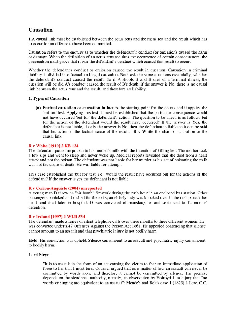 Study Guide 5 - Causation | Causation (Law) | Criminal Law