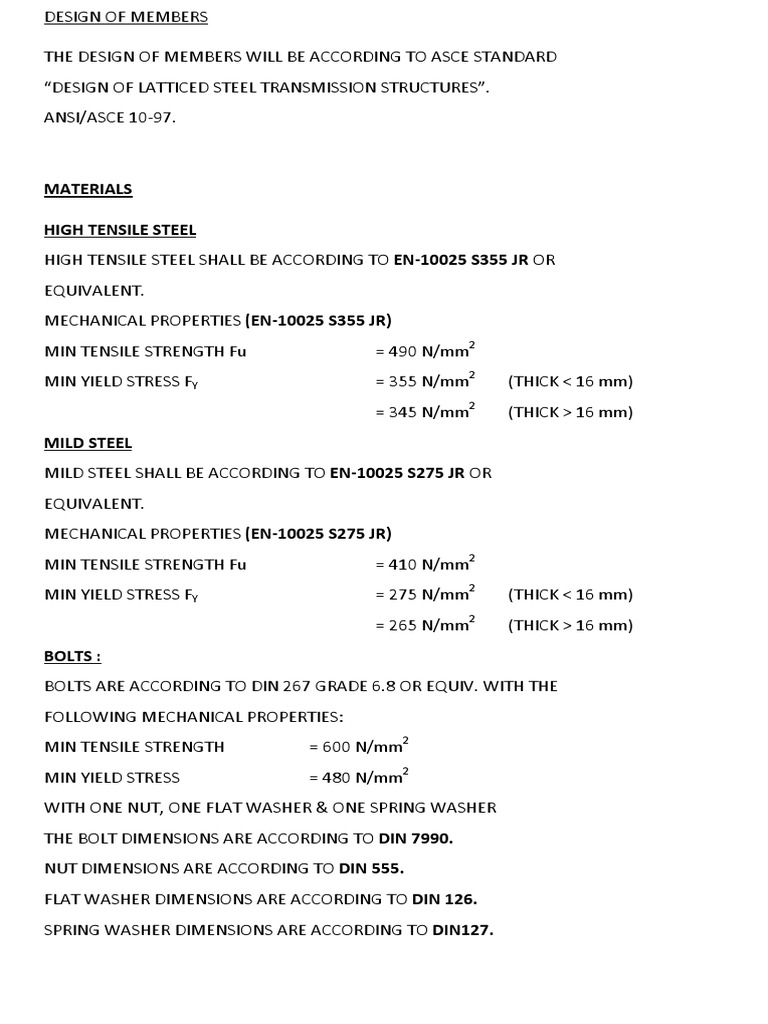 Design Criteria and Material Properties for Tower Type D6 Used in the ...