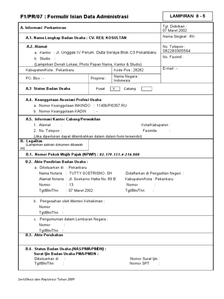 F1-PR-07 (Formulir Isian Data Administrasi) | PDF