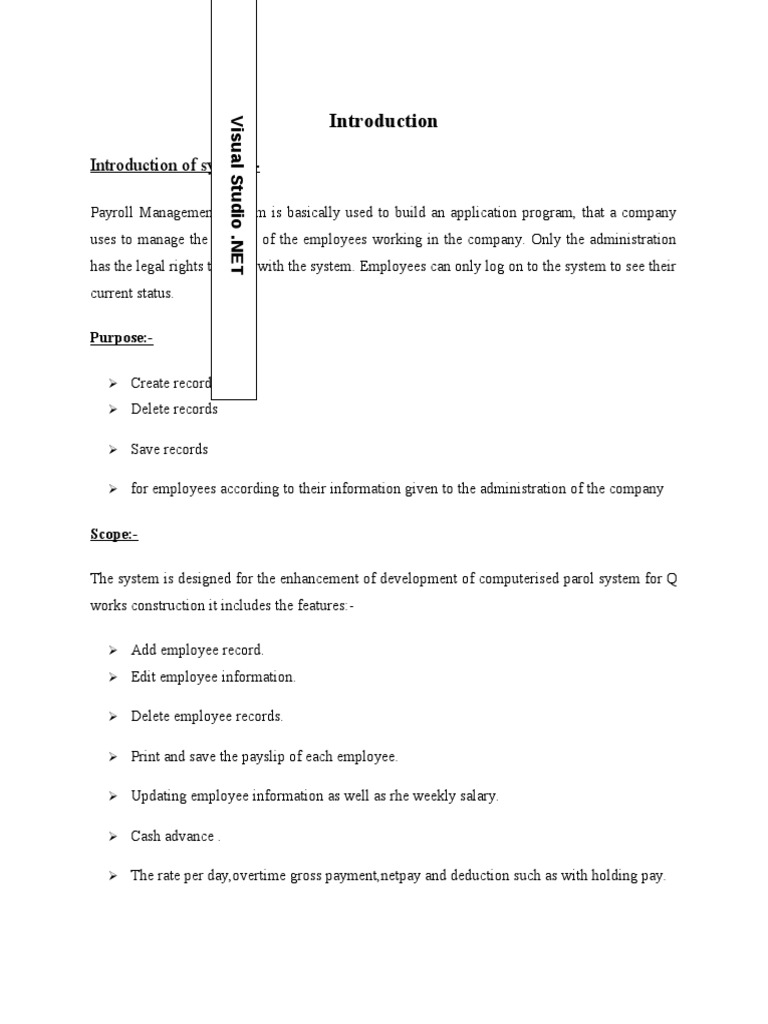 Introduction of System:-: Purpose | PDF | Software Testing | Payroll