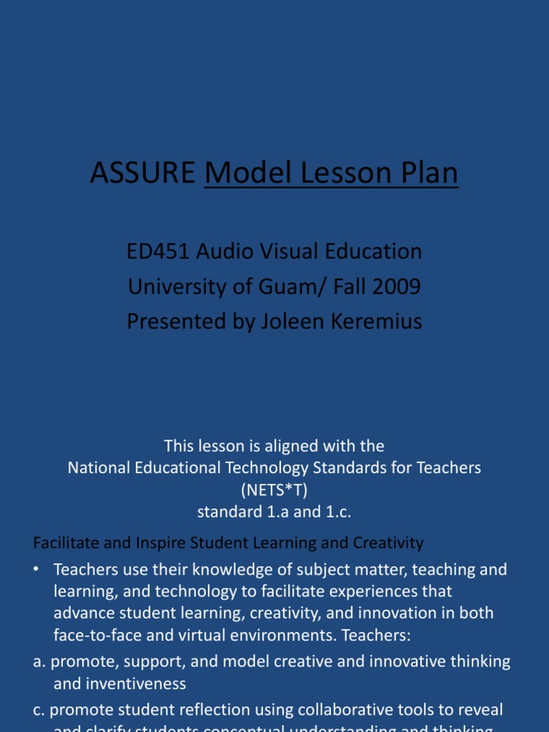 Assure Model Lesson Plan: ED451 Audio Visual Education University of ...