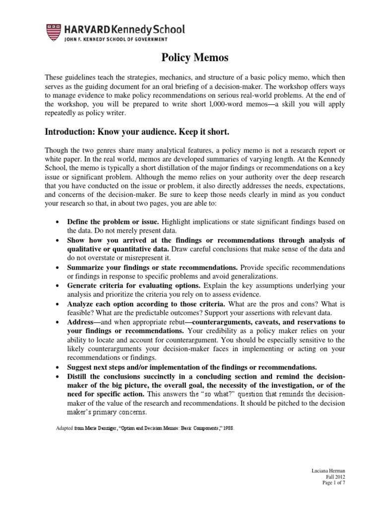 Policy Memo Workshop Final | PDF | Memorandum | Swot Analysis