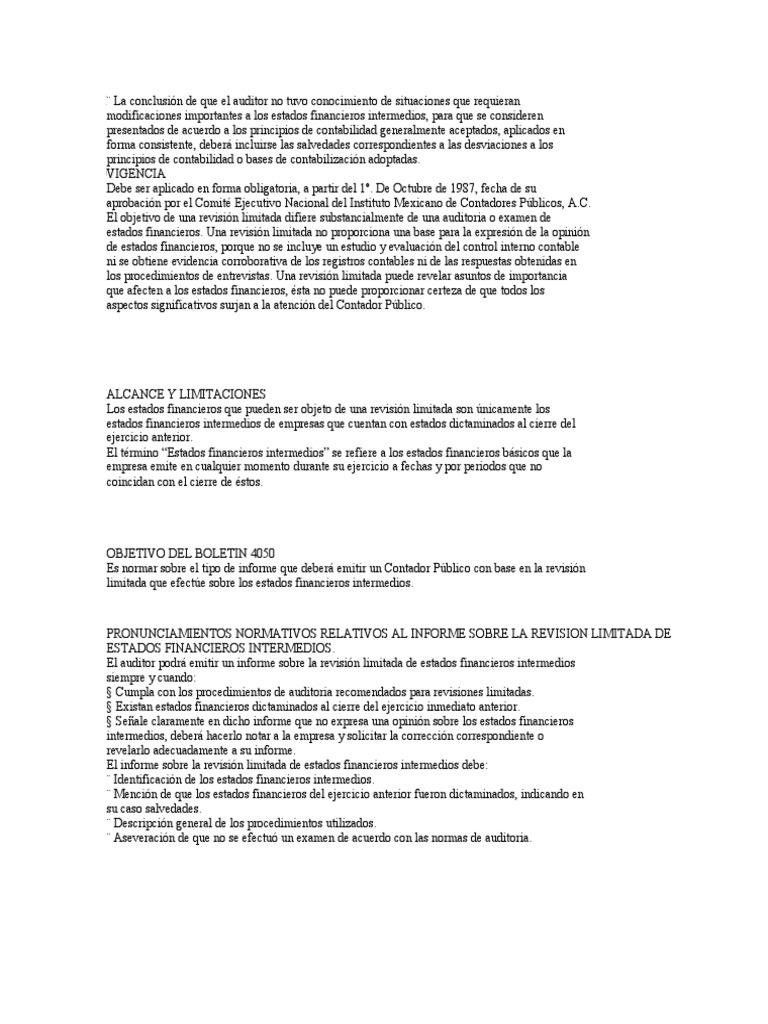 Informe Sobre La Revision Limitada de Los Estados Financieros | PDF | Principios contables ...