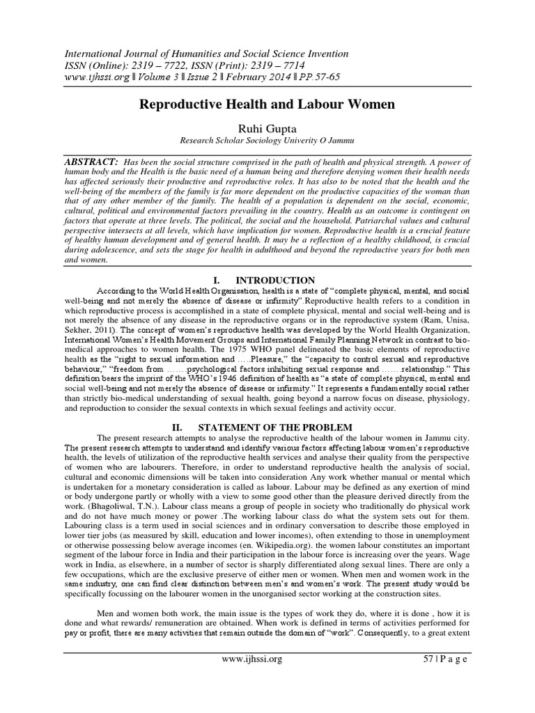 Reproductive Health and Labour Women: Ruhi Gupta | PDF | Reproductive ...