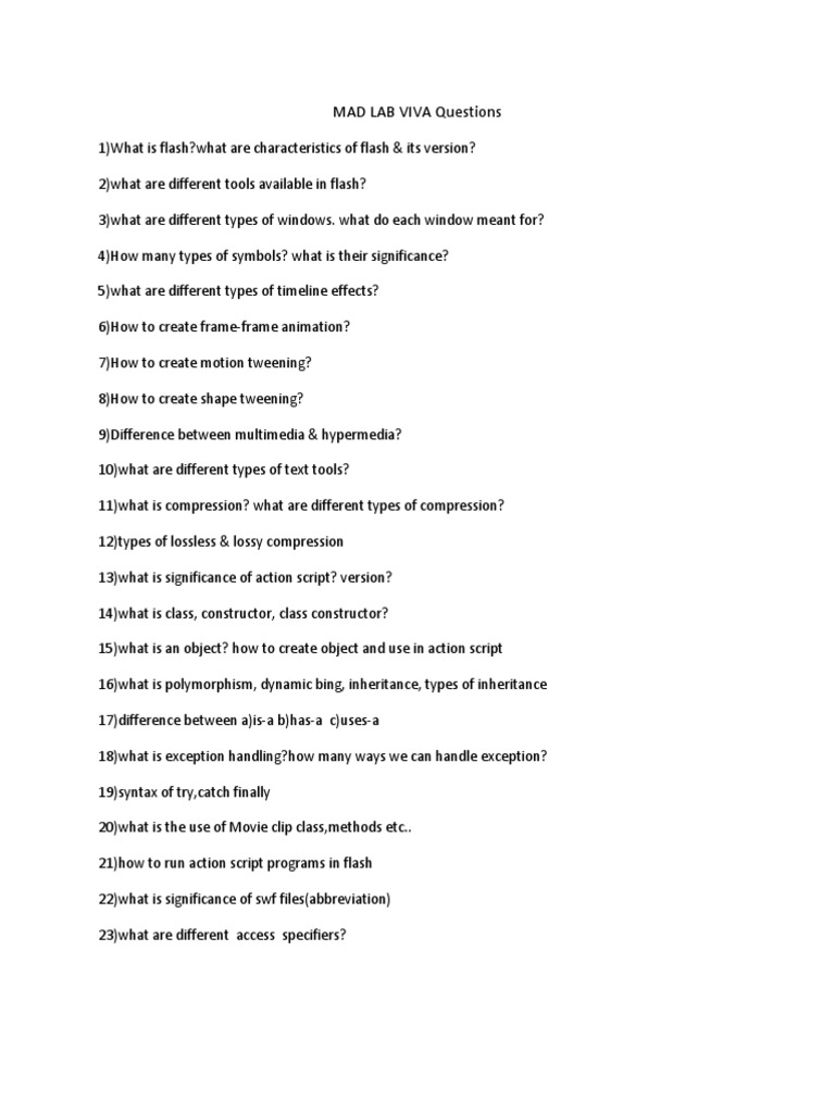 MAD Lab Viva Questions Overview | PDF
