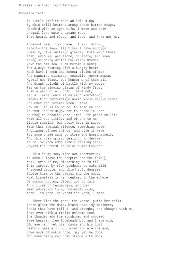 Ulysses - Alfred, Lord Tennyson | PDF | Poetry | Classics