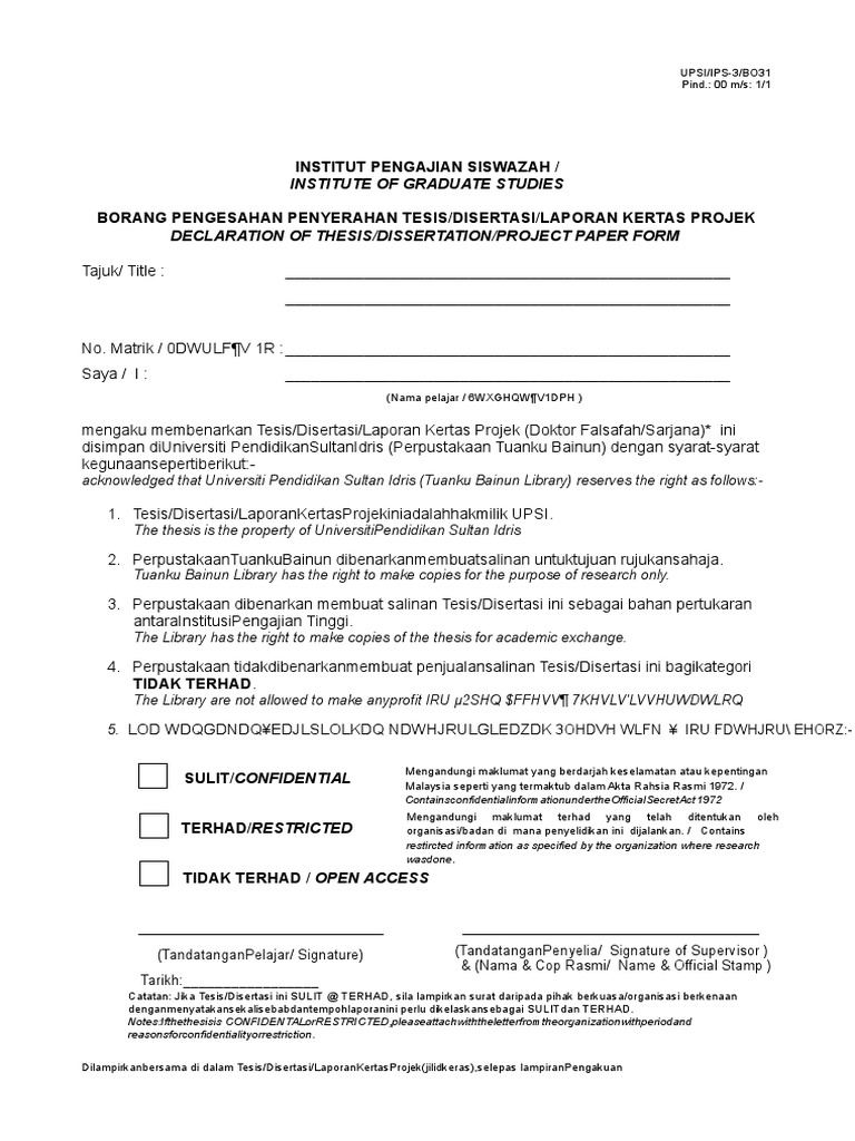 Borang Pengesahan Penyerahan Disertasi Baru | PDF