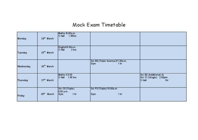 Mock Exam Timetable | PDF
