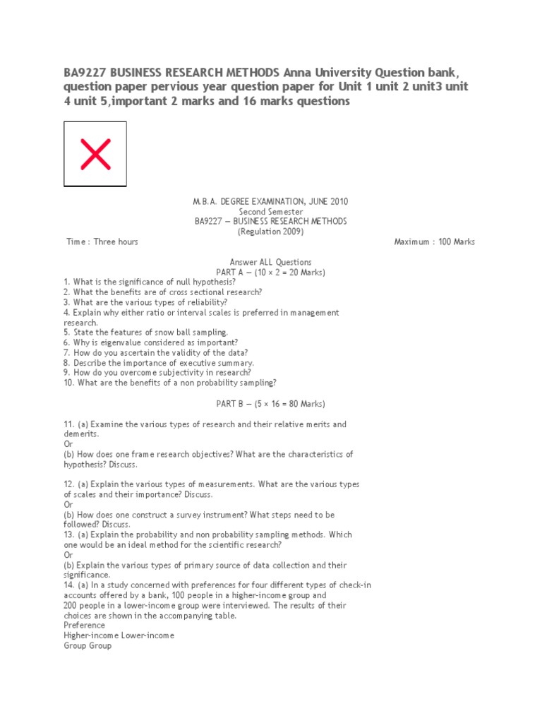 Ba9227 Business Research Methods Anna University Question Bank | PDF