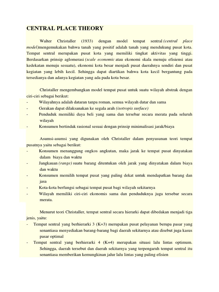 Tugas Central Place Theory | PDF