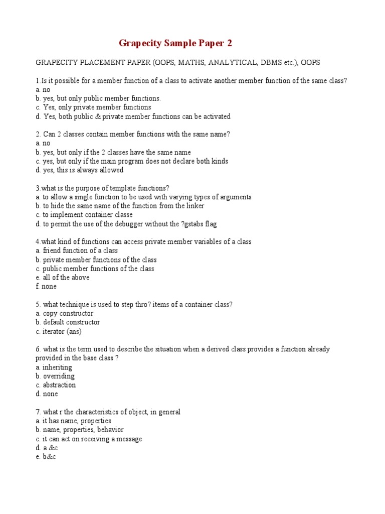 (WWW - Entrance-Exam - Net) - Grapecity Placement Sample Paper 2 | PDF | Inheritance (Object ...