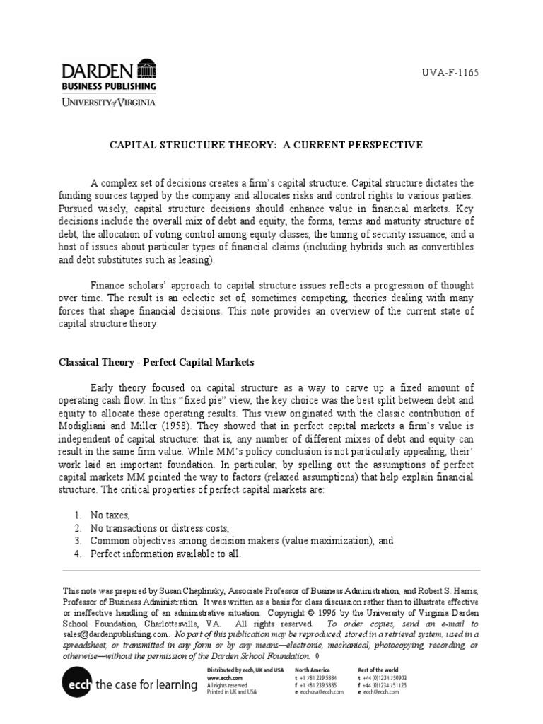 Capital Structure Theory Current Perspective | PDF | Capital Structure ...
