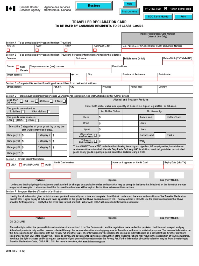 E601-Eng Form | PDF | Credit Card | Customs