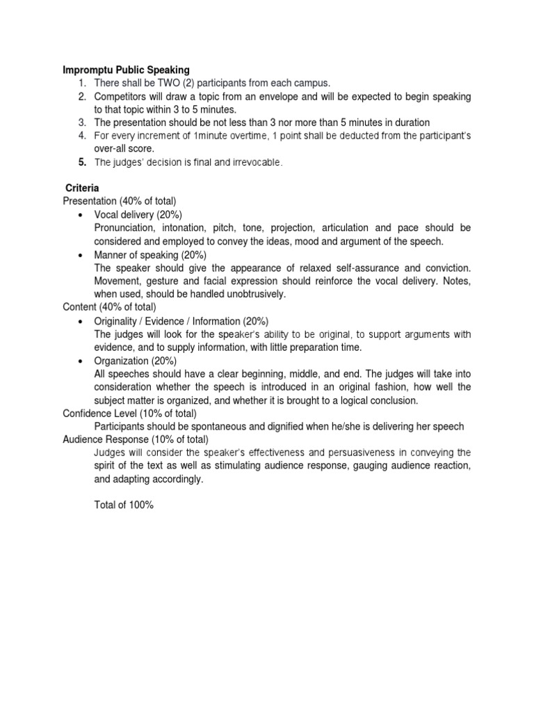 Impromptu Speaking Contest Guide | PDF