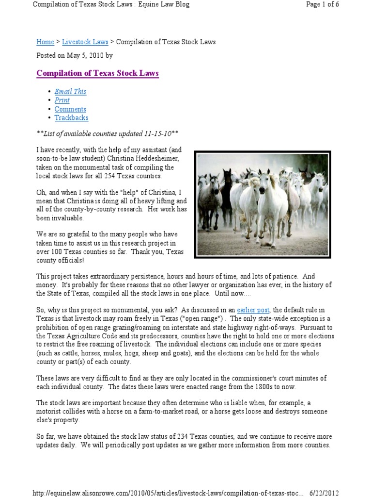 Compliation of Texas Stock Laws - Equine Law Blog | Livestock ...